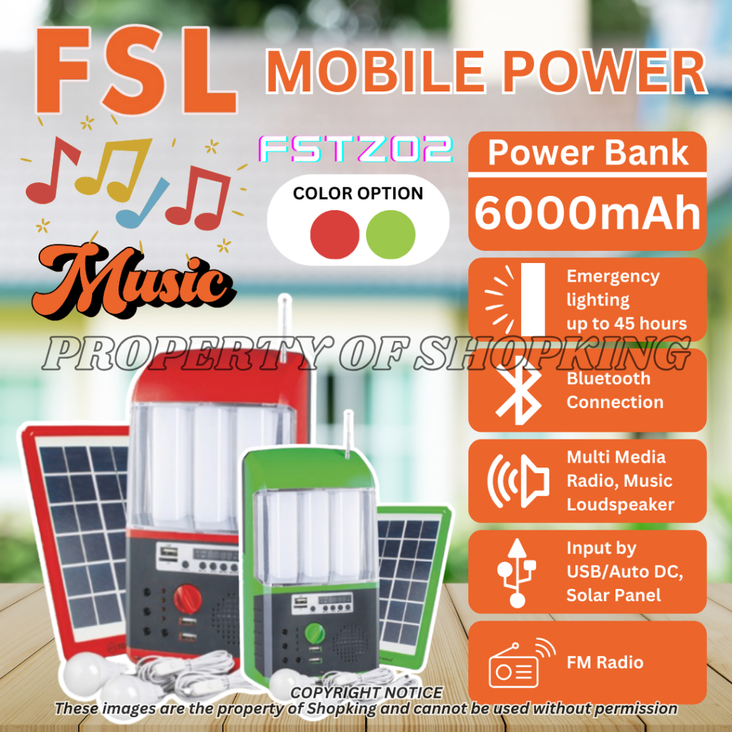 FSL Solar LED Mobile Power Emergency Light with FM Radio FSTZ02 ...