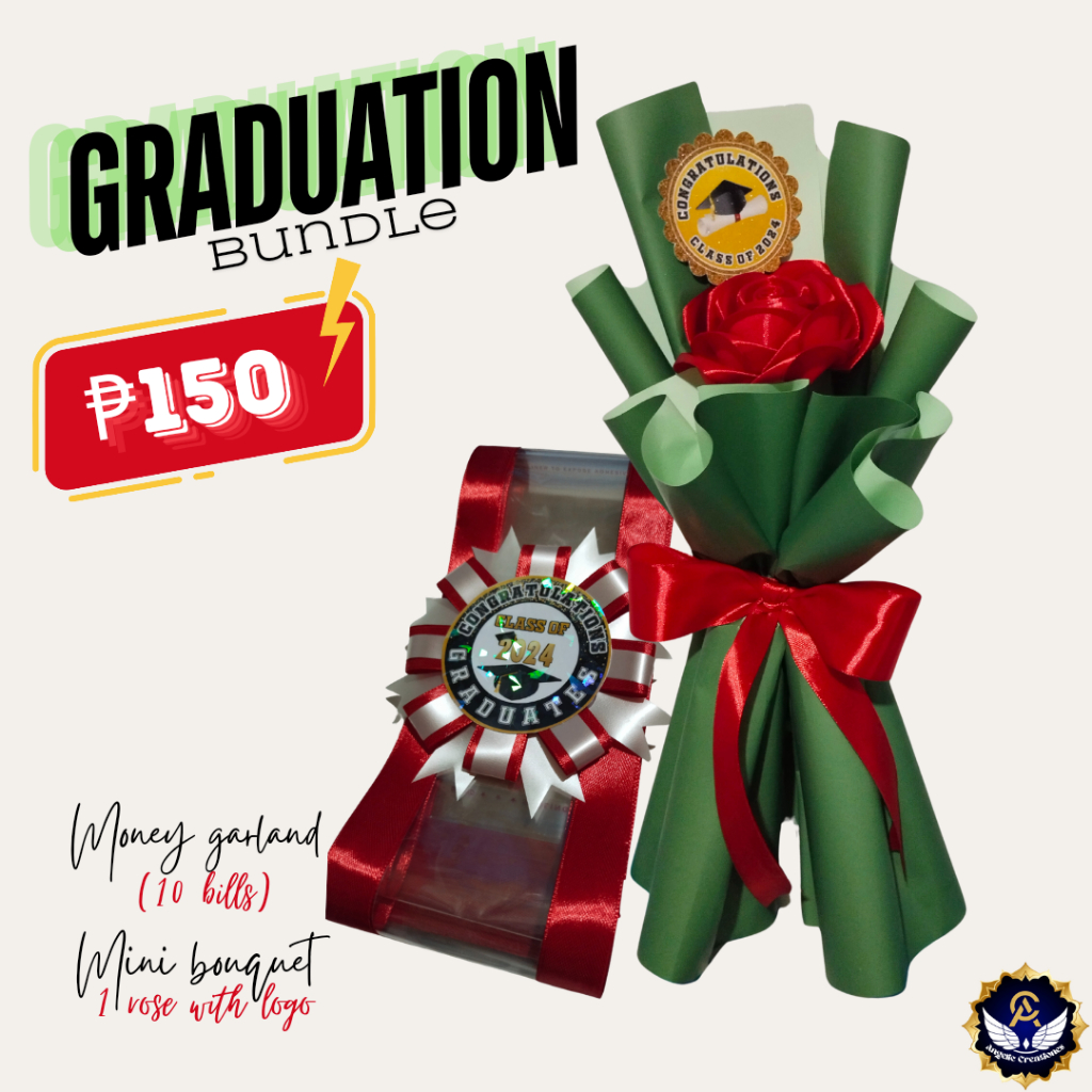 Graduation bundle (money garland & single rose bouquet) | Shopee ...