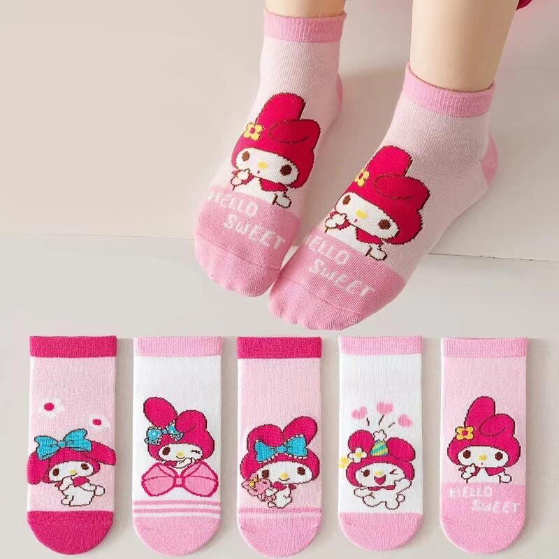 5 Pairs socks Cute Set Melody Cinnamoroll Kuromi medyas Children Cotton ...