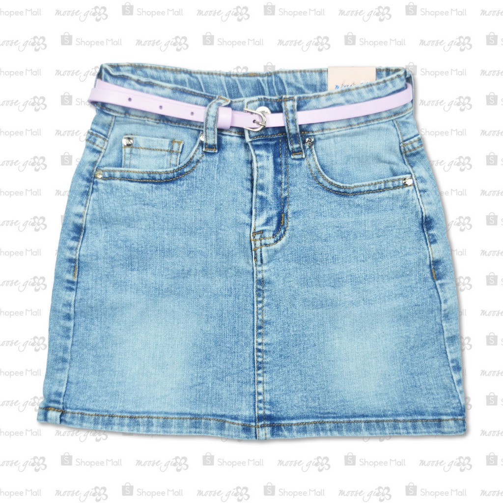 Moose Girl Blue Washed Denim Skirt With Lilac belt (GDSK -3322 MD ...