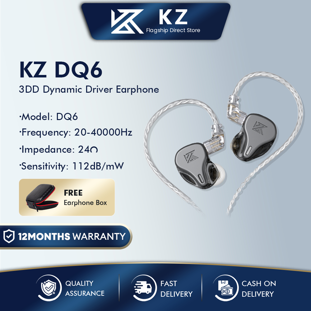 KZ DQ6 3DD Dynamic Driver Earphone with Microphone Bass HIFI Earbuds In-Ear Monitor Earphones ...