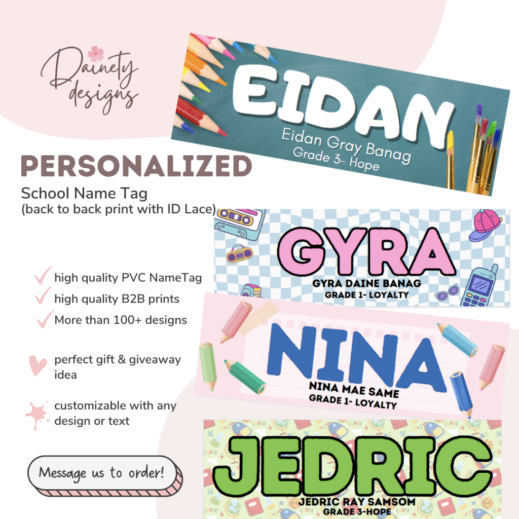 Dainety Designs- Customized PVC or LAMINATED Back to School Name Tag ...