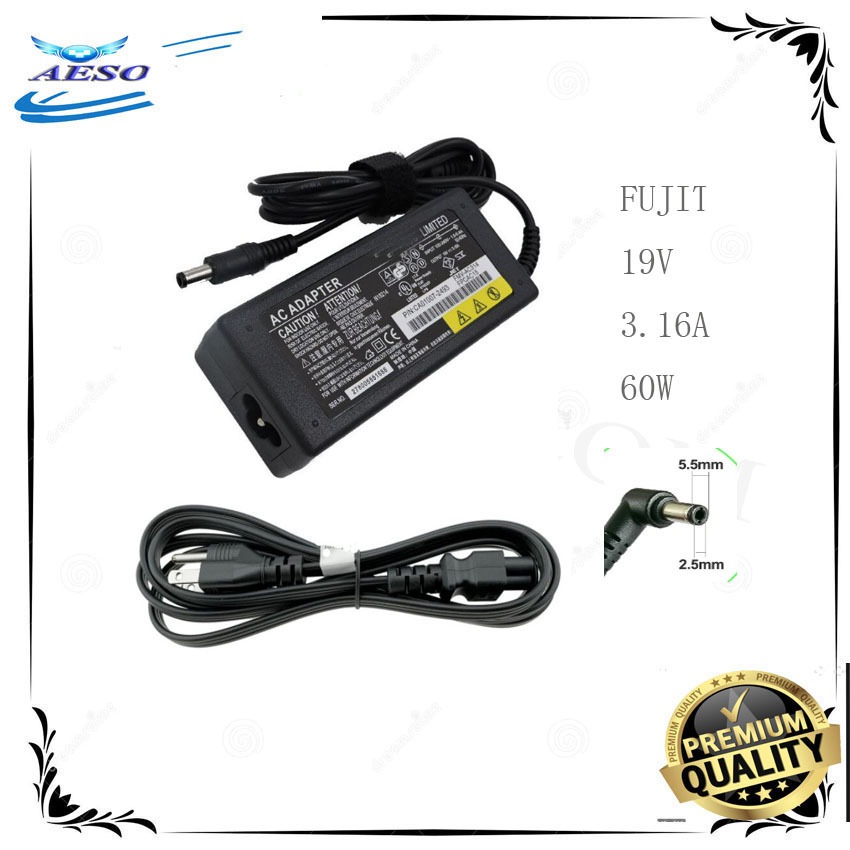 Laptop Charger Adapter for fujitsu 19v 3.16a with power cord | Shopee ...