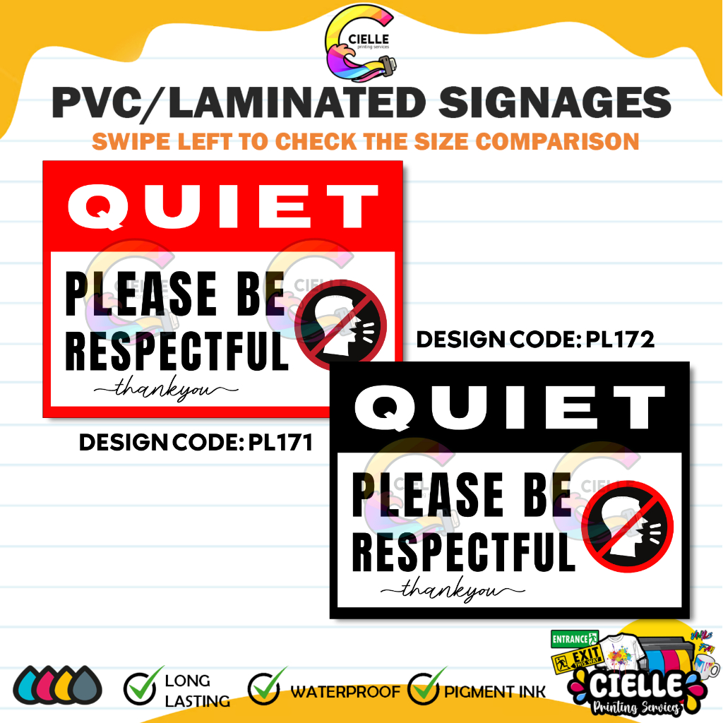 PVC/LAMINATED/STICKER SIGNAGES (PL171&PL172) - QUIET/KEEP SILENT ...