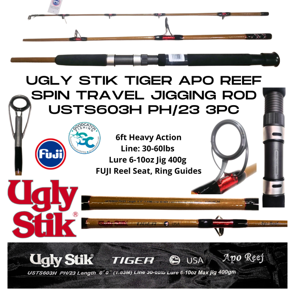 Ugly Stik Tiger Apo Reef Spin Travel Jigging Rod USTS603H 3pc 6ft Heavy ...