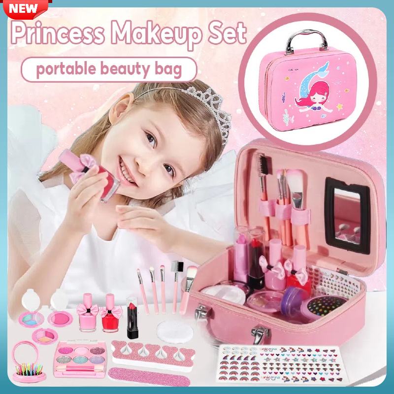Girls and children's makeup toy set, non-toxic makeup toy washable nail ...