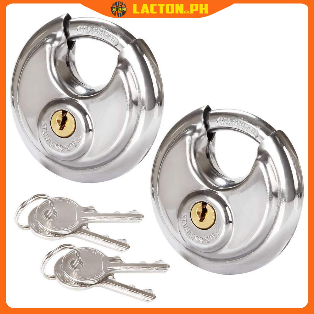 60/70/80/90 mm Stainless Disc Padlock 2 Keys Anti-Theft Round Disc Lock ...