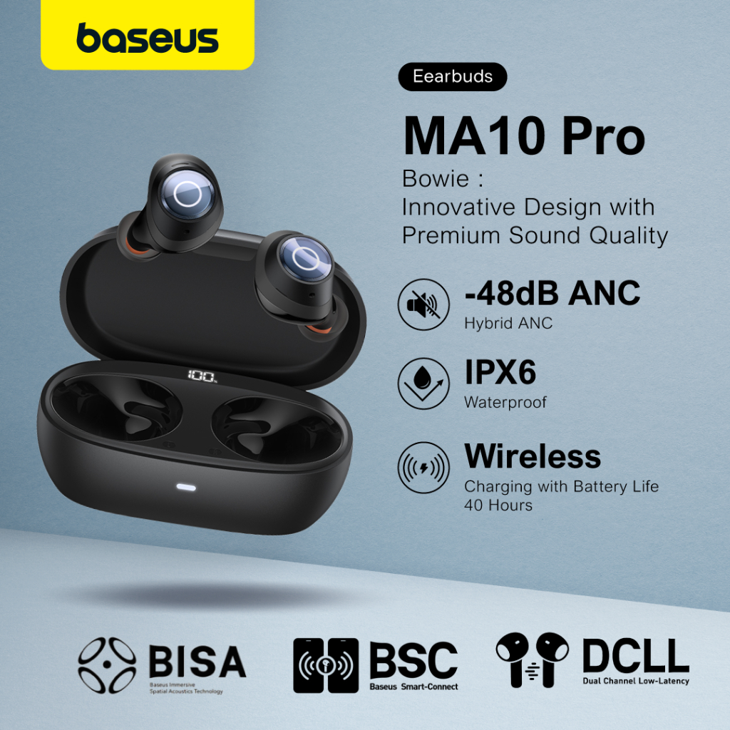 Baseus Bowie MA10 Pro ANC Wireless Earphone Bluetooth 5.3 48dB Noise ...