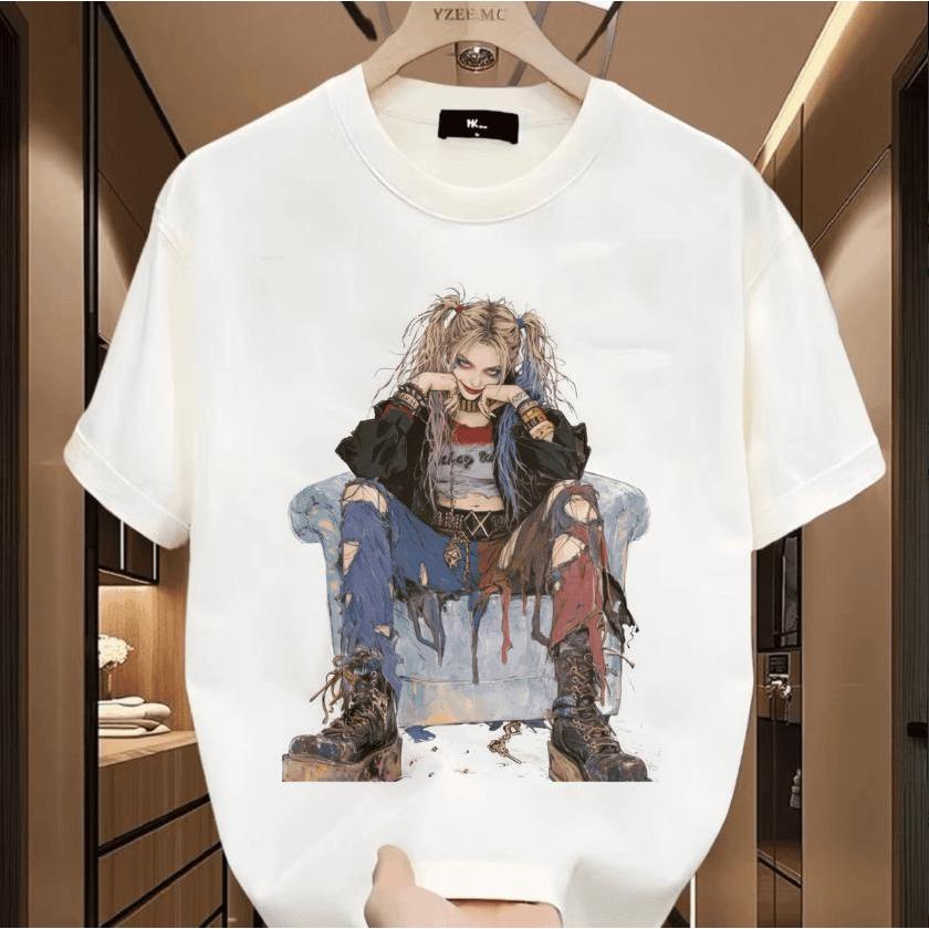 [Joker T-shirt] 220g CVC cotton Harley Quinn pattern T-shirt half ...
