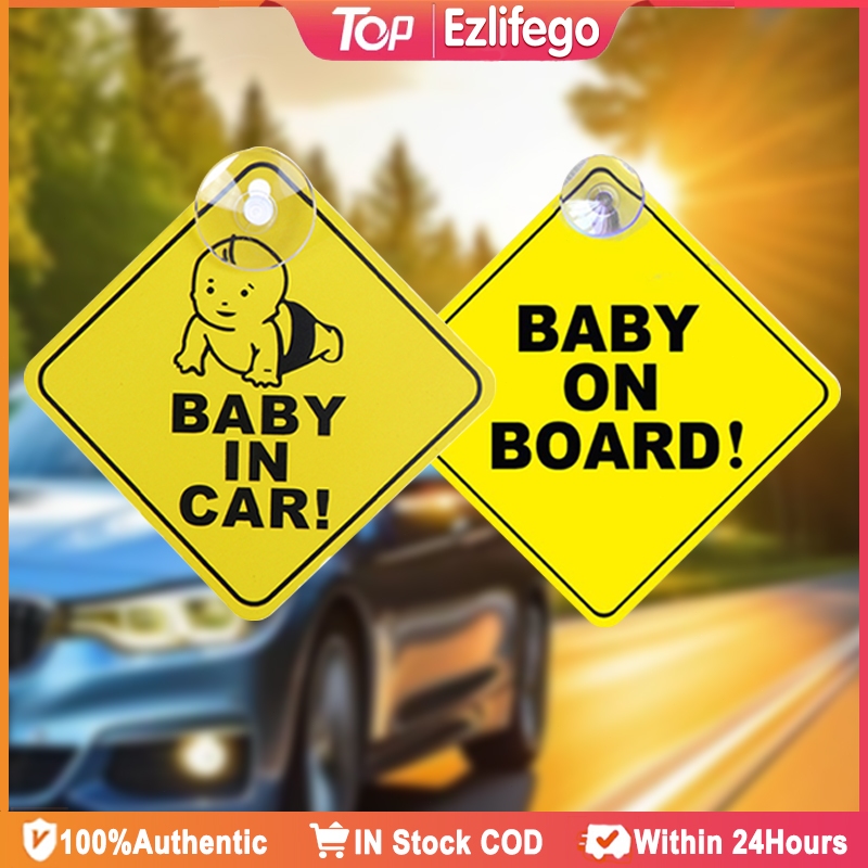 Baby On Board Car Sign with Suction Baby on Board Car Warning Signs ...