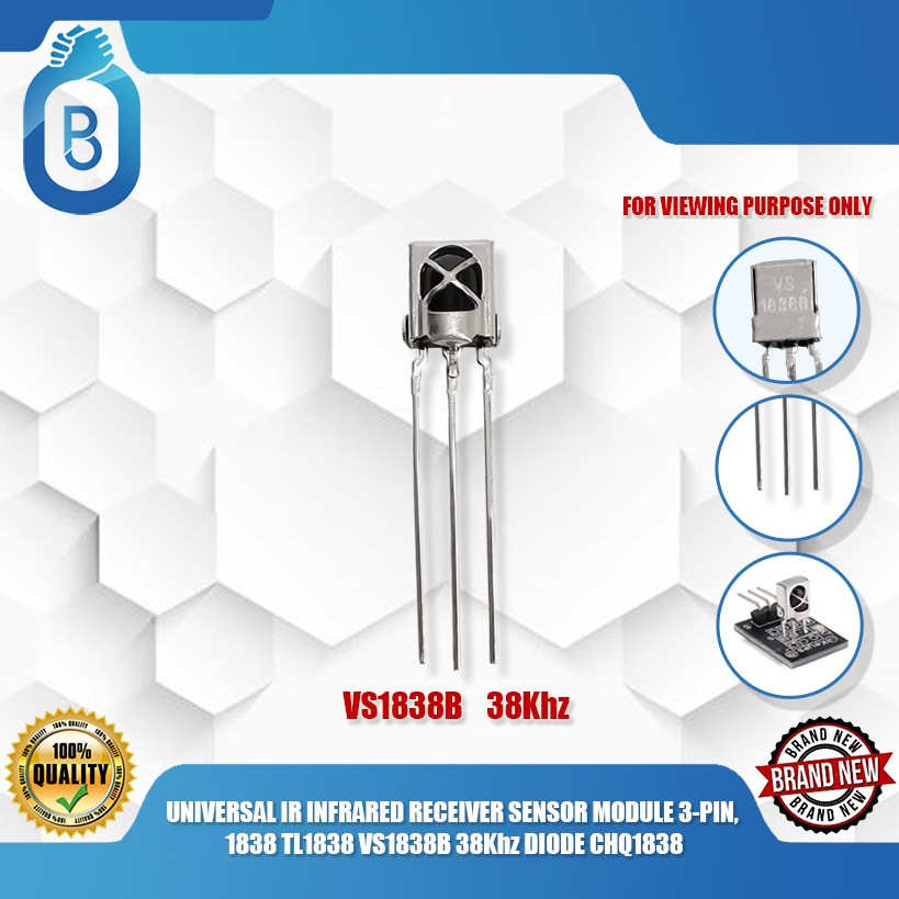 UNIVERSAL IR INFRARED RECEIVER SENSOR MODULE 3-PIN, 1838 TL1838 VS1838B ...