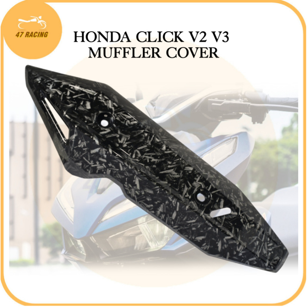 47RACING HONDA CLICK V2 V3 MUFFLER COVER GLOSSY HYDRO-DIP FORGED CARBON ...