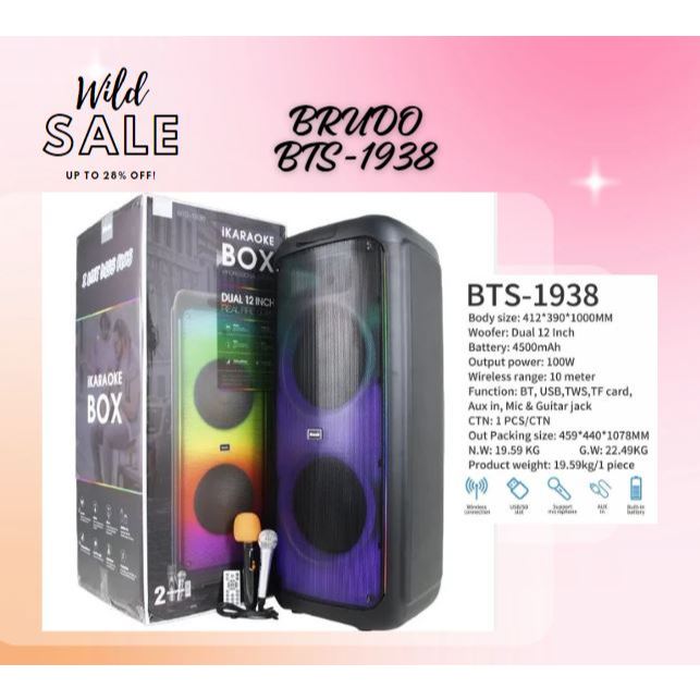 NEW BRUDO BTS-1938 double 12 inch PARTY BLUETOOTH Speakers Mobile Song ...