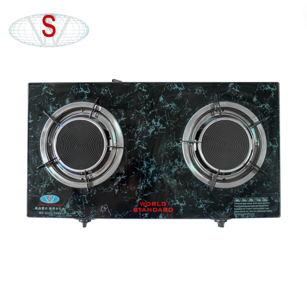 World Standard Infrared Tempered Glass Top Double Burner Gas Stove WS ...