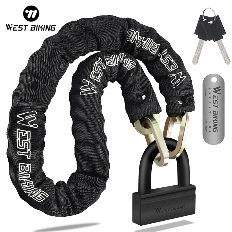 WEST BIKING Heavy Duty Anti-Theft Chain Lock With Padlock 4KG Alloy ...