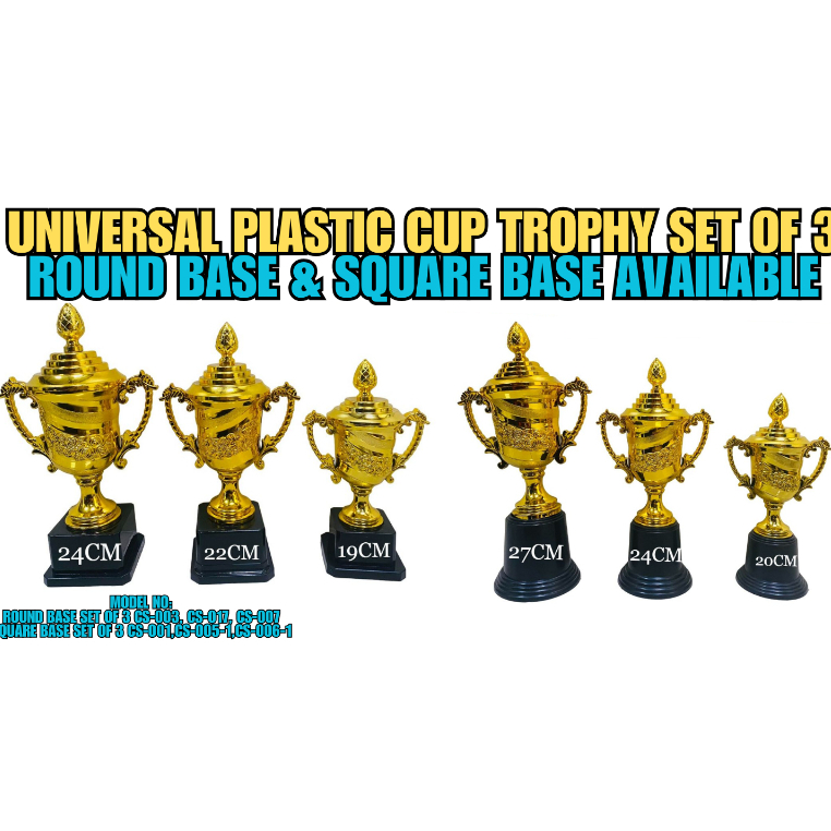 Universal Trophy PLASTIC CUP Set of 3 ROUND BASE & SQUARE BASE ...
