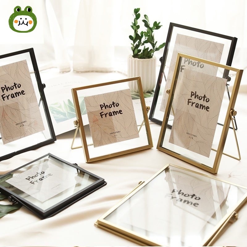 Gold Metal and Glass Photo Frame Folding Wire Desktop Picture Brass ...