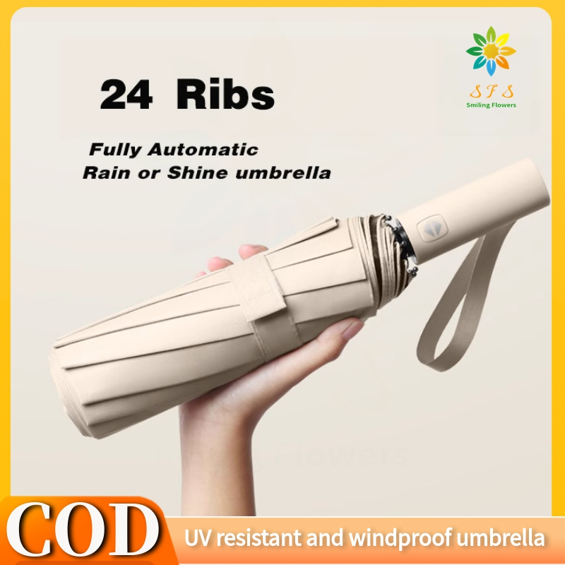 【COD】24 Bones/10 Ribs Automatic Umbrella Windproof Anti-UV Sunscreen ...