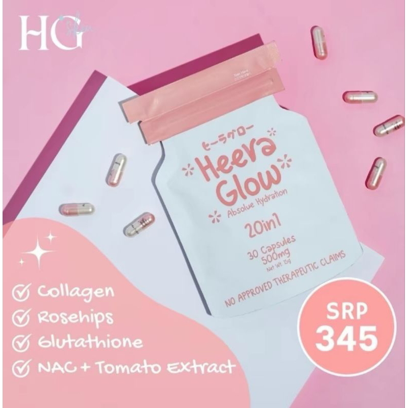 HEERA GLOW Absolue Hydration Collagen Glutathione Capsules 20in1 30 ...