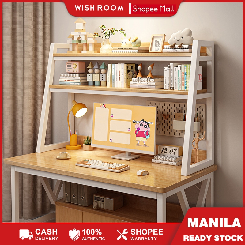Wishroom Desktop Storage Rack Steel Wood Shelf For Computer Desk Study ...