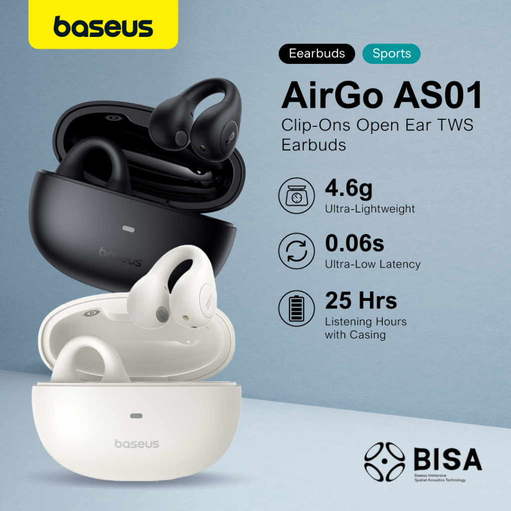 Baseus AirGo AS01 Open-Ear TWS Earbuds Wireless Earphone Bluetooth 5.3 ...