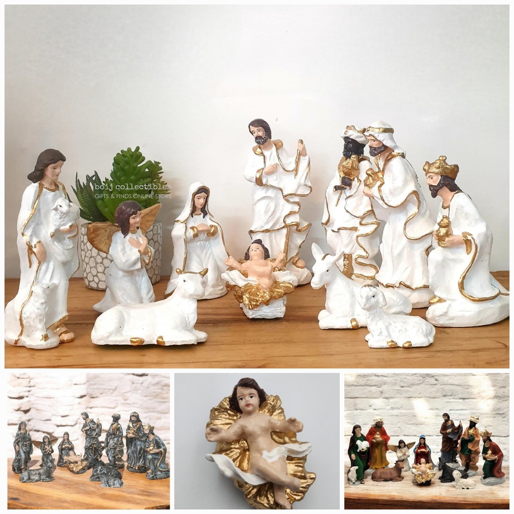 11 Piece Maryam Nativity Set, White and Gold, Antique Silver with Gold ...