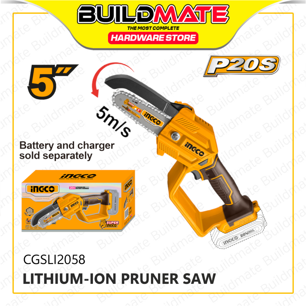 BUILDMATE Ingco 20V Lithium-Ion Cordless Pruner Saw Garden Pruning Hand ...