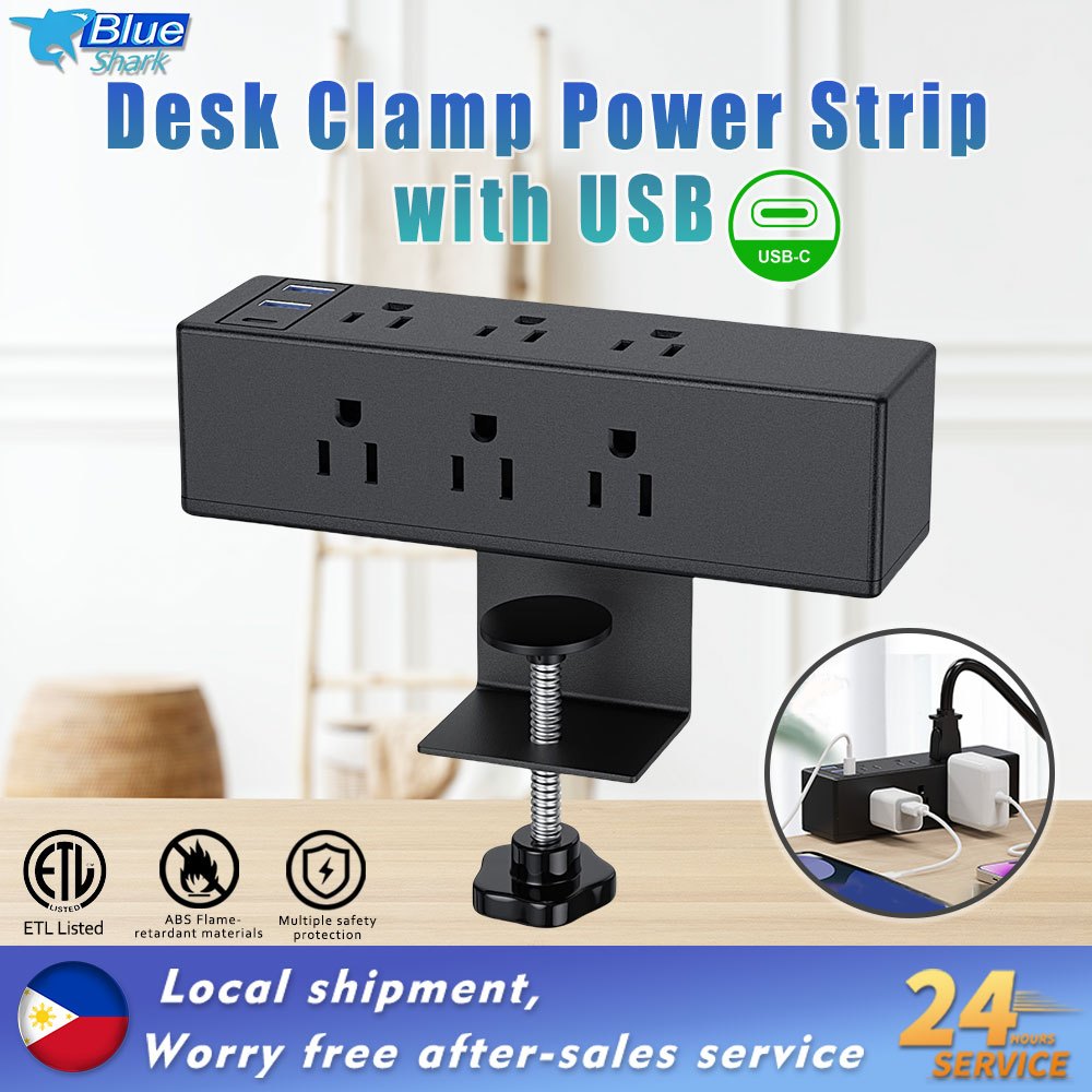 Desk Clamp Power Strip Extension Cord With USB C Port PD 20W 2 Meter ...