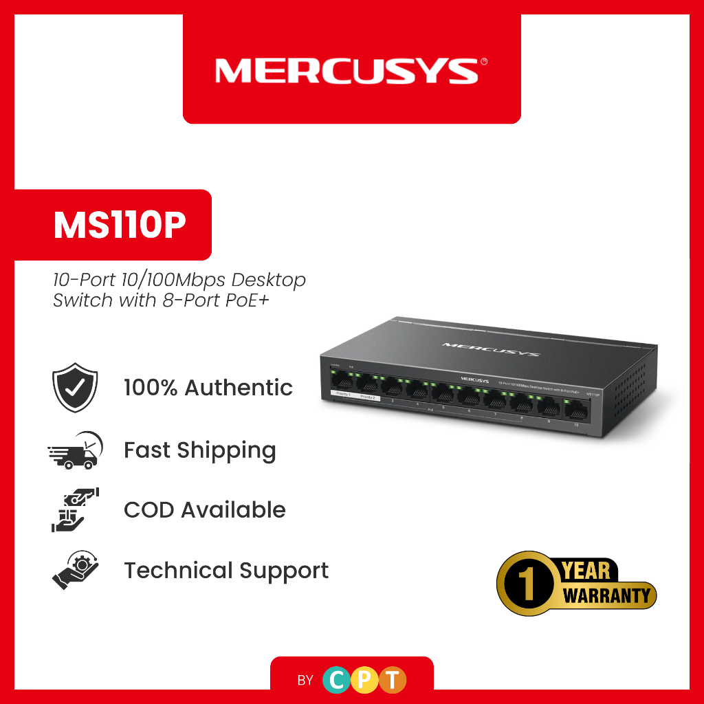 Mercusys | MS110P | 10-Port | 10/100Mbps | Desktop | Network | Switch ...