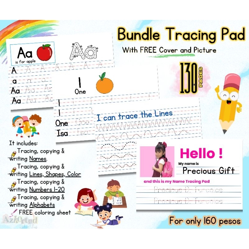 BUNDLE Kids Tracing Pad Activity Personalized 130 pages ( Alphabet ...