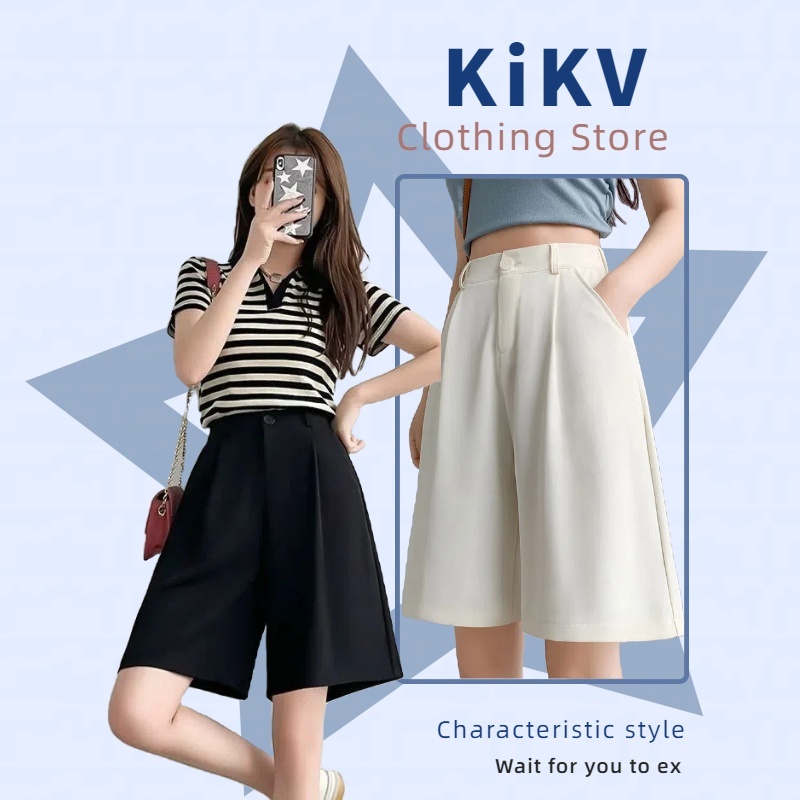 KiKV 2024 Khaki Suit Shorts Small Tall Waist Loose Slim Wide Leg Pants ...