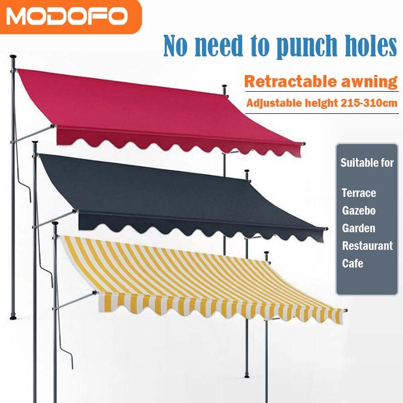 MODOFO Non Perforat Retractable Awning Rain Canopy Folding Sunshade ...