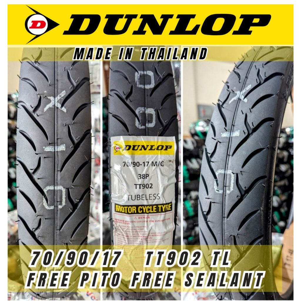 DUNLOP 70/90-17 TT902 TUBELESS TIRES FREE PITO FREE SEALANT MADE IN ...