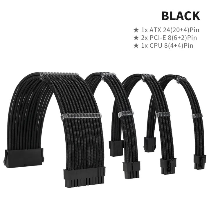 PSU Cable Extension Kit 30CM Length With Cable Combs 1x24Pin/1x8Pin(4+4 ...