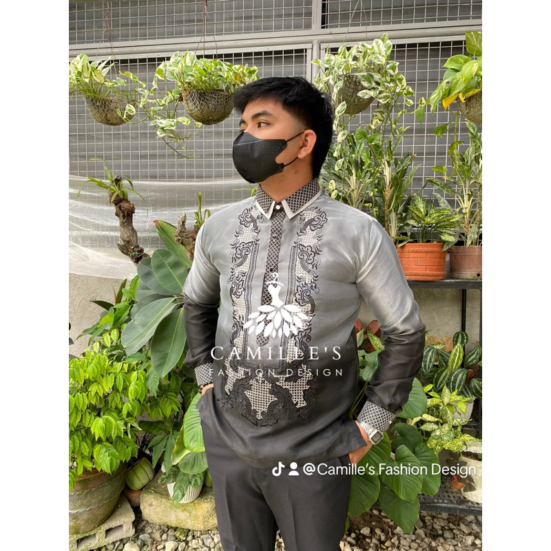 Modern Barong Tagalog Ombre Black Gray - Crew Neck Blouse/Shirt ...