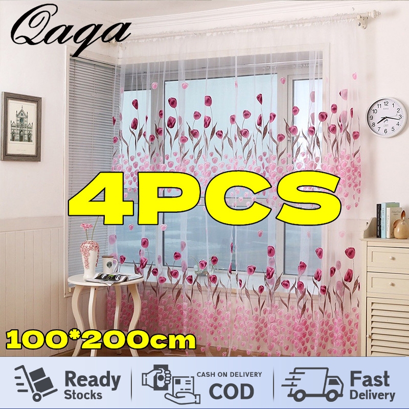【FREE SHIPPING】4pcs 100×200cm Curtain Elegant Design Kurtina Pink Tulip ...