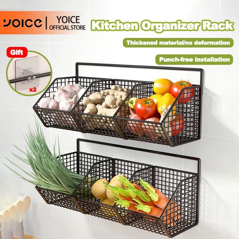 YOICE Kitchen Condiments Organizer Rack 2/3 Grid Wall Hanging Seasoning ...