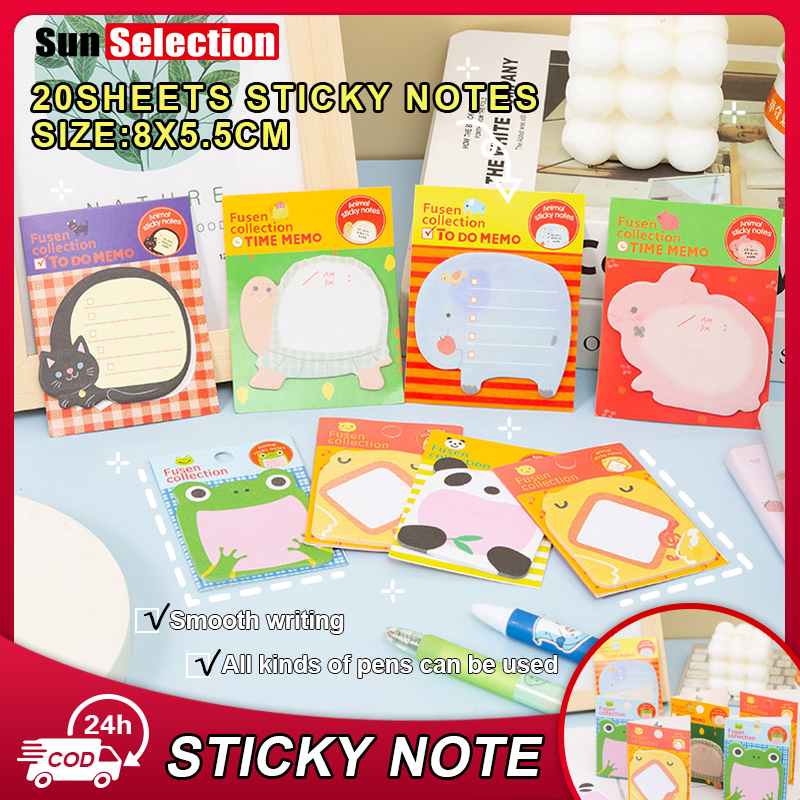 Kawaii Animal 20 Sheets Cartoon Sticky Note Time Record Bookmark Sticky ...