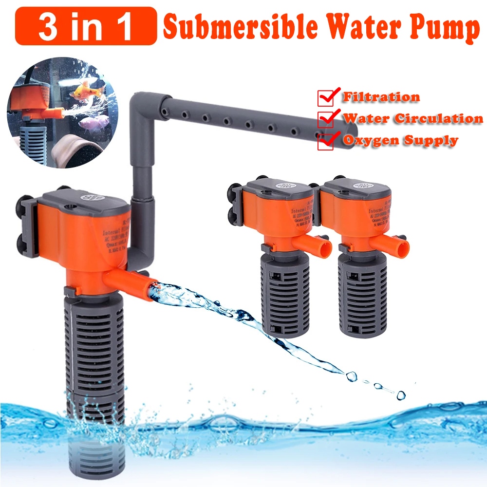 XiLong Small Fish Tank Filter Mini Aquarium 3 in 1 Built in Submersible ...