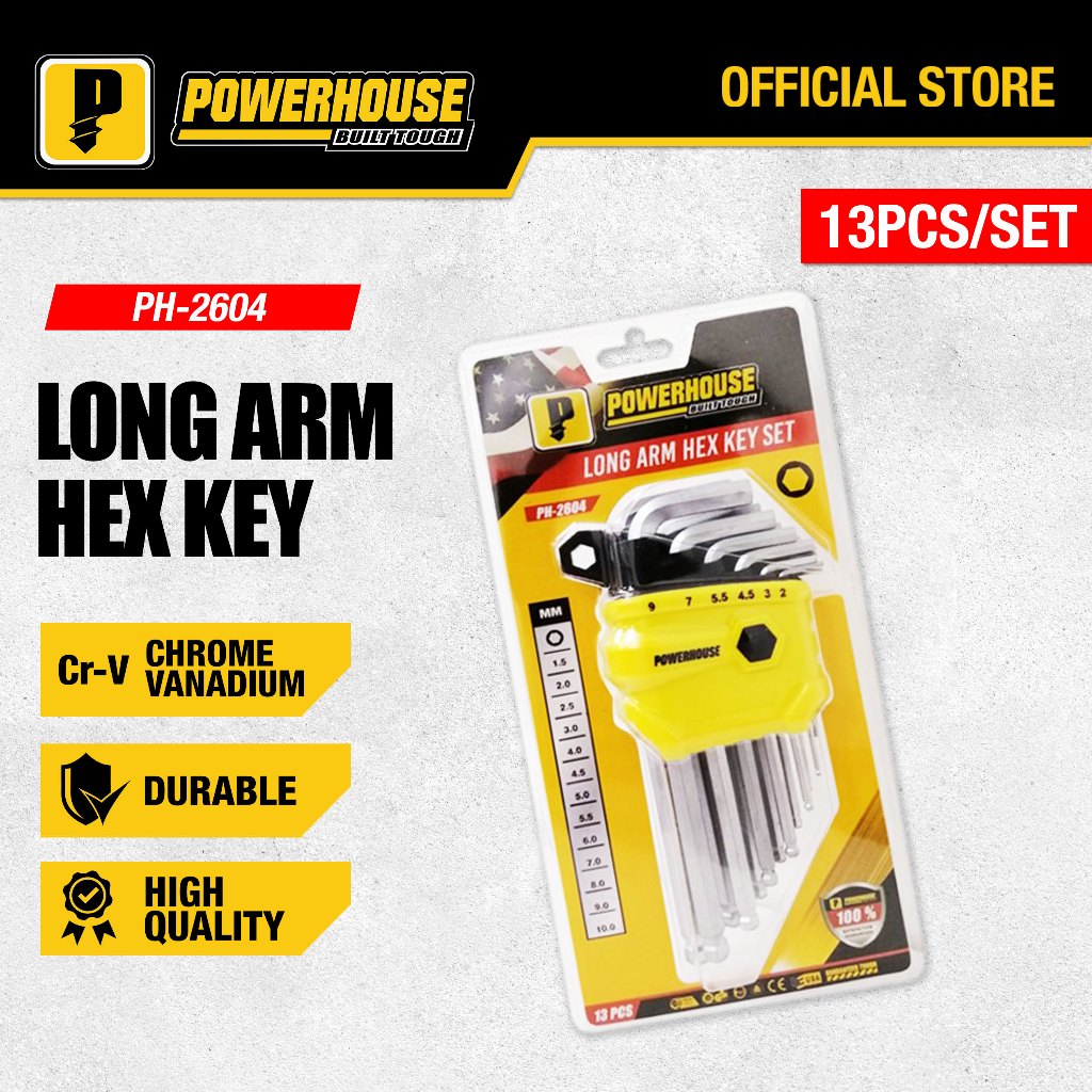POWERHOUSE Hex Key 13PCS/SET Long Arm Hex Key Set Tools Repair PH-2604 ...