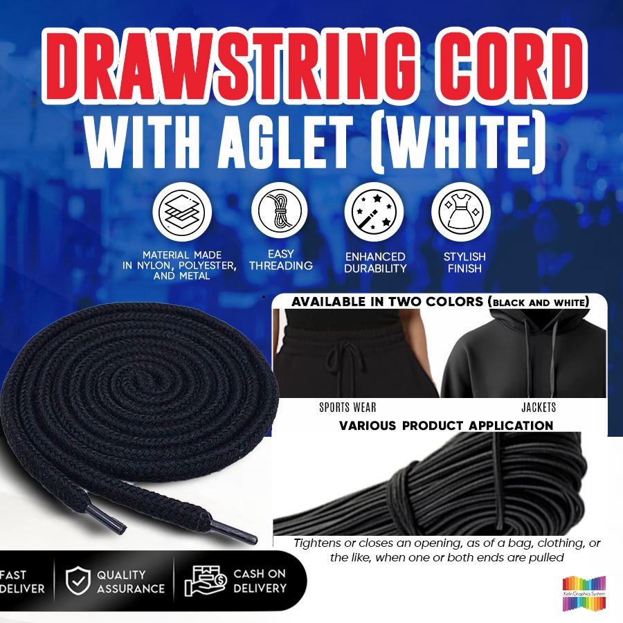 KGS Drawcord String with Aglet, Black and White for Jersey shorts ...