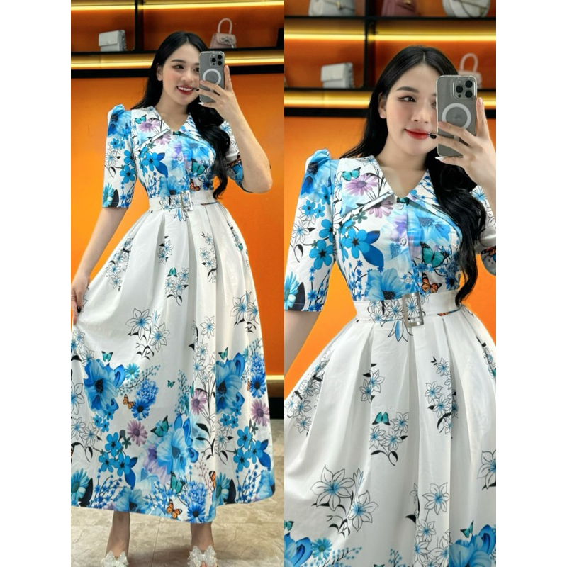 Authentic Vietnam Maxi Dress with Collar and Belt (S-XL) | Shopee ...