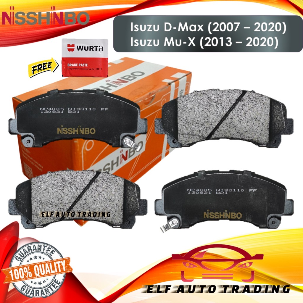 Genuine Nisshinbo Front Brake Pads w/ SHIMS & CLIPS Isuzu D-Max (2007-2020), Isuzu Mu-X (2013 ...