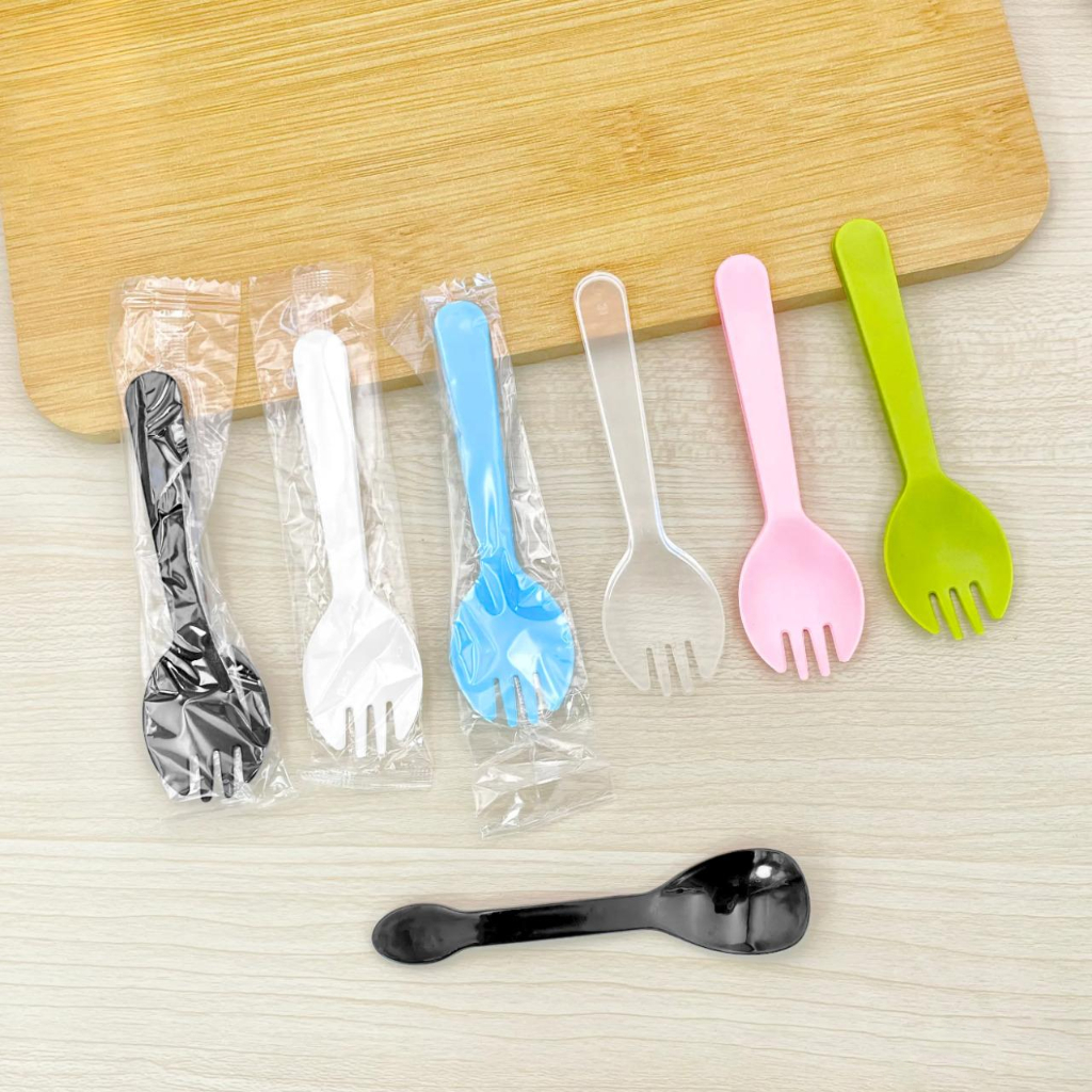 100pcs Disposable Mini Spork / Dessert Spoon Individually Packed Fruit ...