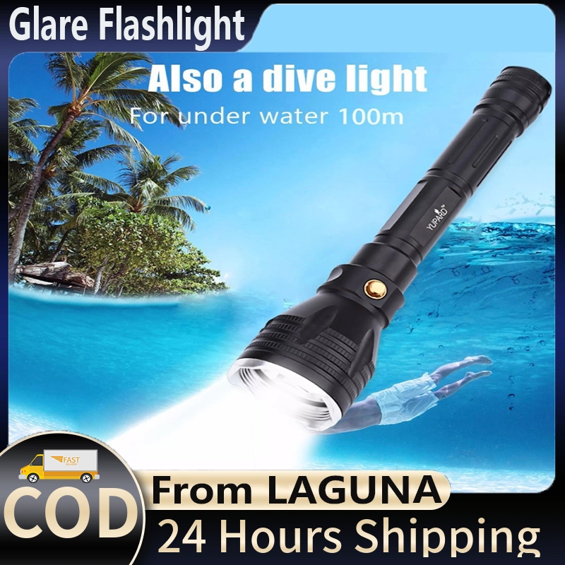 Diving Flashlight Underwater Proof 100M Depth Torch Lamp white light glare flashlight | Shopee ...