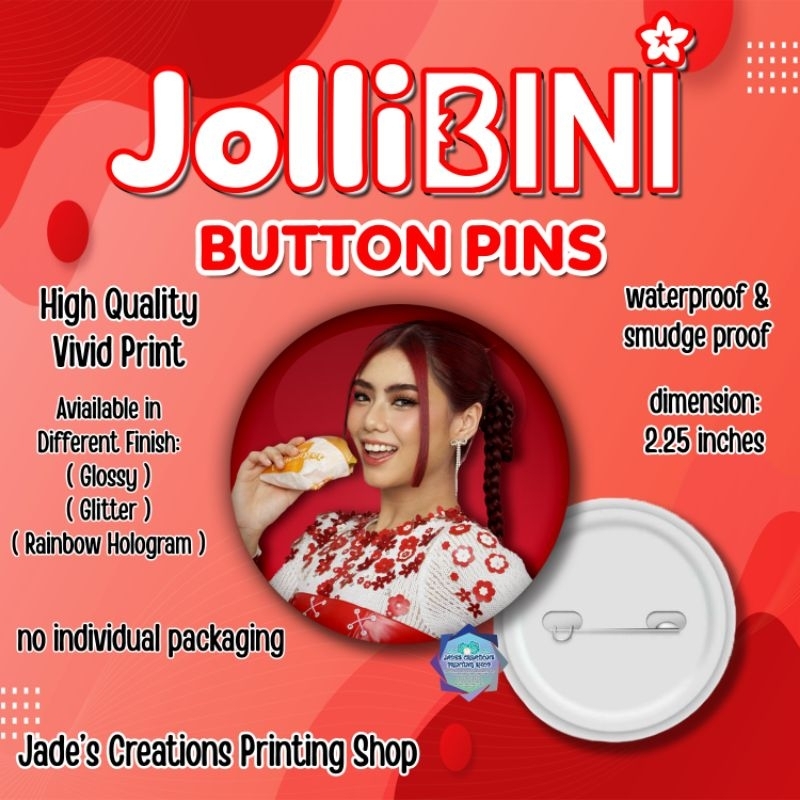 ( BINI ) JolliBINI Button Pins 2.25 inch size (Glossy / Glitter ...