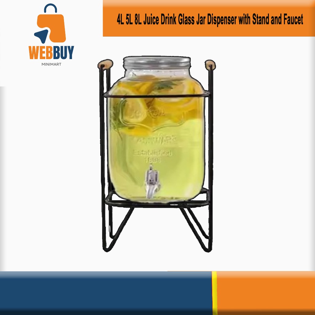 WEBBUY 4L 5L 8L Juice Drink Glass Jar Dispenser with Stand and Faucet4L ...