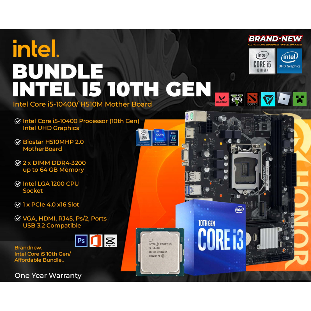 BRAND NEW BUNDLE INTEL I5 10TH GEN H510M MOTHERBOARD + HEATSINK FAN ...