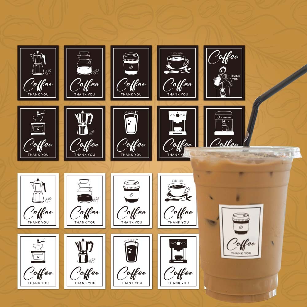 100 stickers/pack black rectangular thank you stickers water cup jar ...