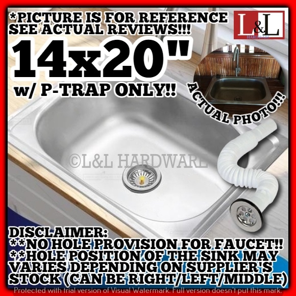 184+1004 14x20 Stainless SUS304 Kitchen Sink with PVC Flexible P-trap ...